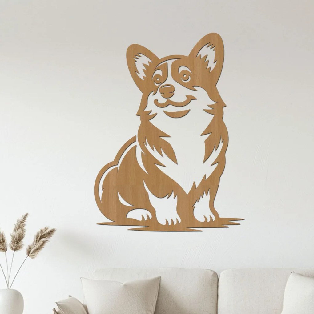 dřevo života Dřevěný obraz sedící Corgi Zvolte rozměr (cm): 30x40, Zvolte barvu dekoru: Ořech