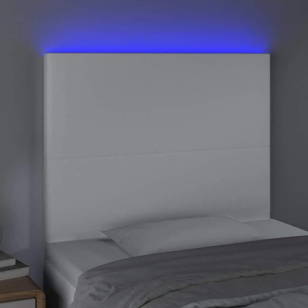 Čelo postele s LED bílé 100x5x118/128 cm umělá kůže 3122229
