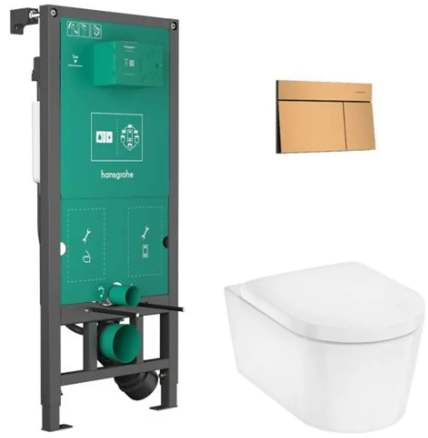 Hansgrohe EluPura S - Set předstěnové instalace, klozetu EluPura S a sedátka SoftClose, tlačítko iFrame Element E, kartáčovaný bronz 60303140