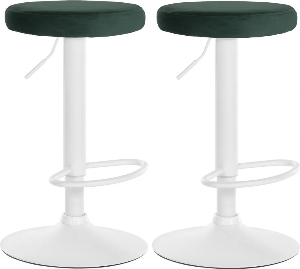 2x Barová židle Ponte - samet, bílý rám - Zelená