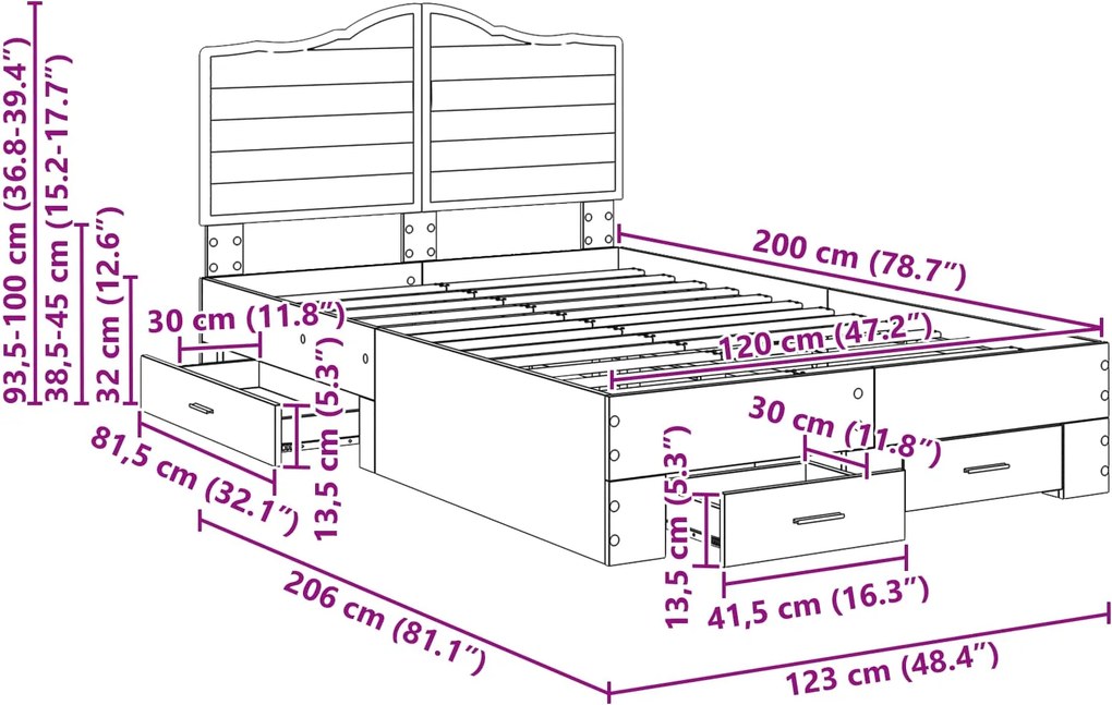 Rám postele s čelo Kouřový dub 120 x 200 cm Kompozitní dřevo 3413625