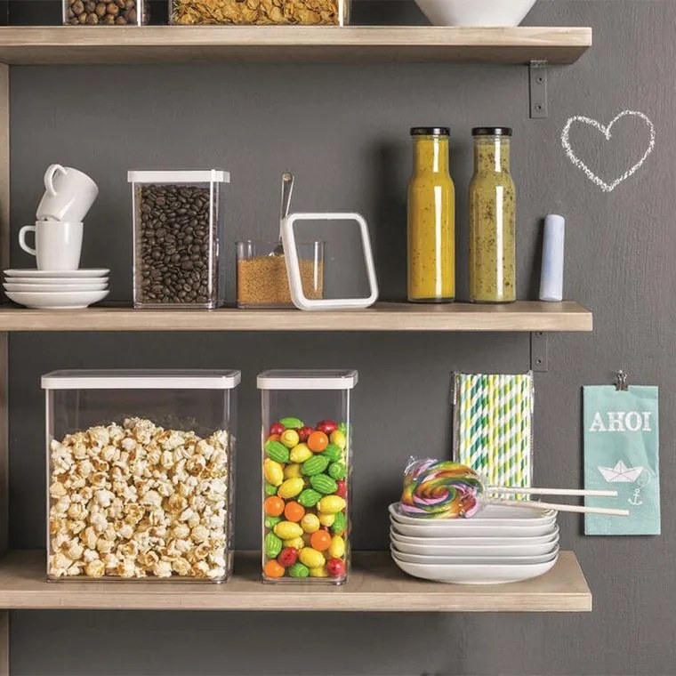 Hranatá plastová dóza na potraviny LOFT bílá 1 l