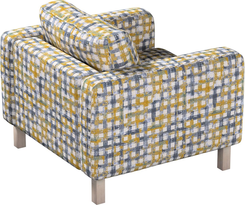 Potah na křeslo IKEA Karlstad, krátký barva modrá látka pletený vzor, vzorované