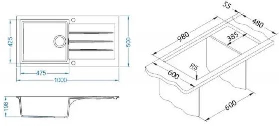 ALVEUS 1140598 - Kuchyňský dřez CADIT 100x50 cm granit/černá