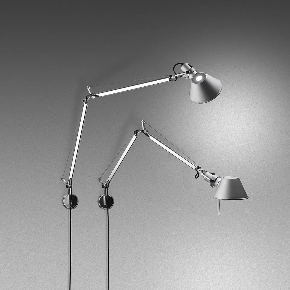 Artemide A004800+A025150 Tolomeo Parete LED, designové nástěnné svítidlo se stmívačem, 10W LED 3000K, hliník, max. 131cm