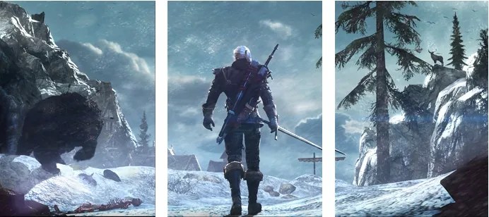 Triptych 3x obraz na zeď Zaklínač 3 Divoký hon, The Witcher 40x90 cm