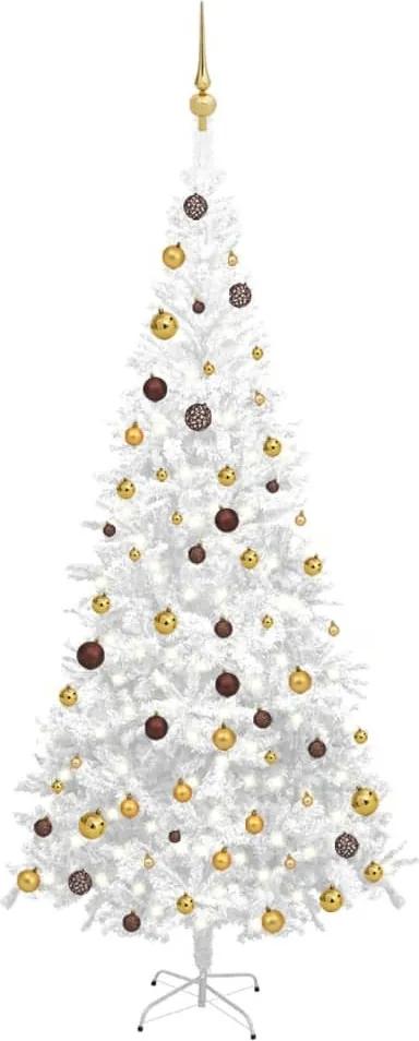 vidaXL Umělý vánoční stromek s LED osvětlením L 240 cm bílý [3077663] Barva: white and rose