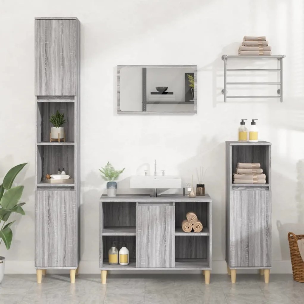 3dílný set koupelnového nábytku šedý sonoma kompozitní dřevo 3185619
