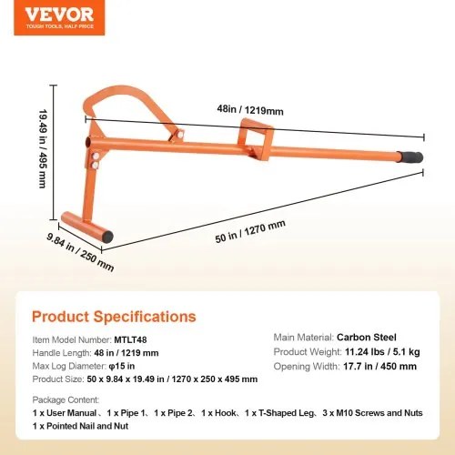 Multifunkční zvedák kulatiny 4 v 1, délka 121,9 cm
