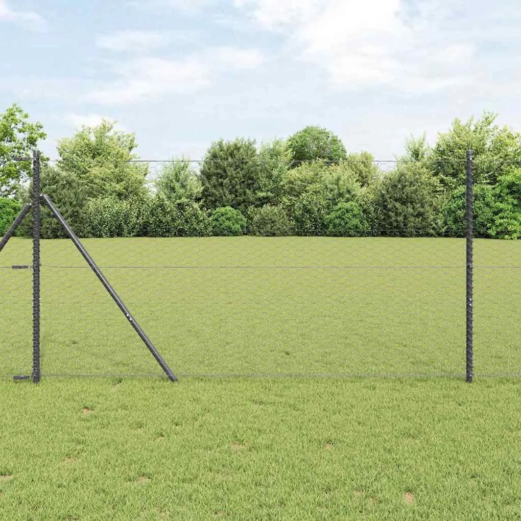 Hexagonální kotvení plotu 25 x 1,4 m Ocel potažená PVC Šedá 3352823