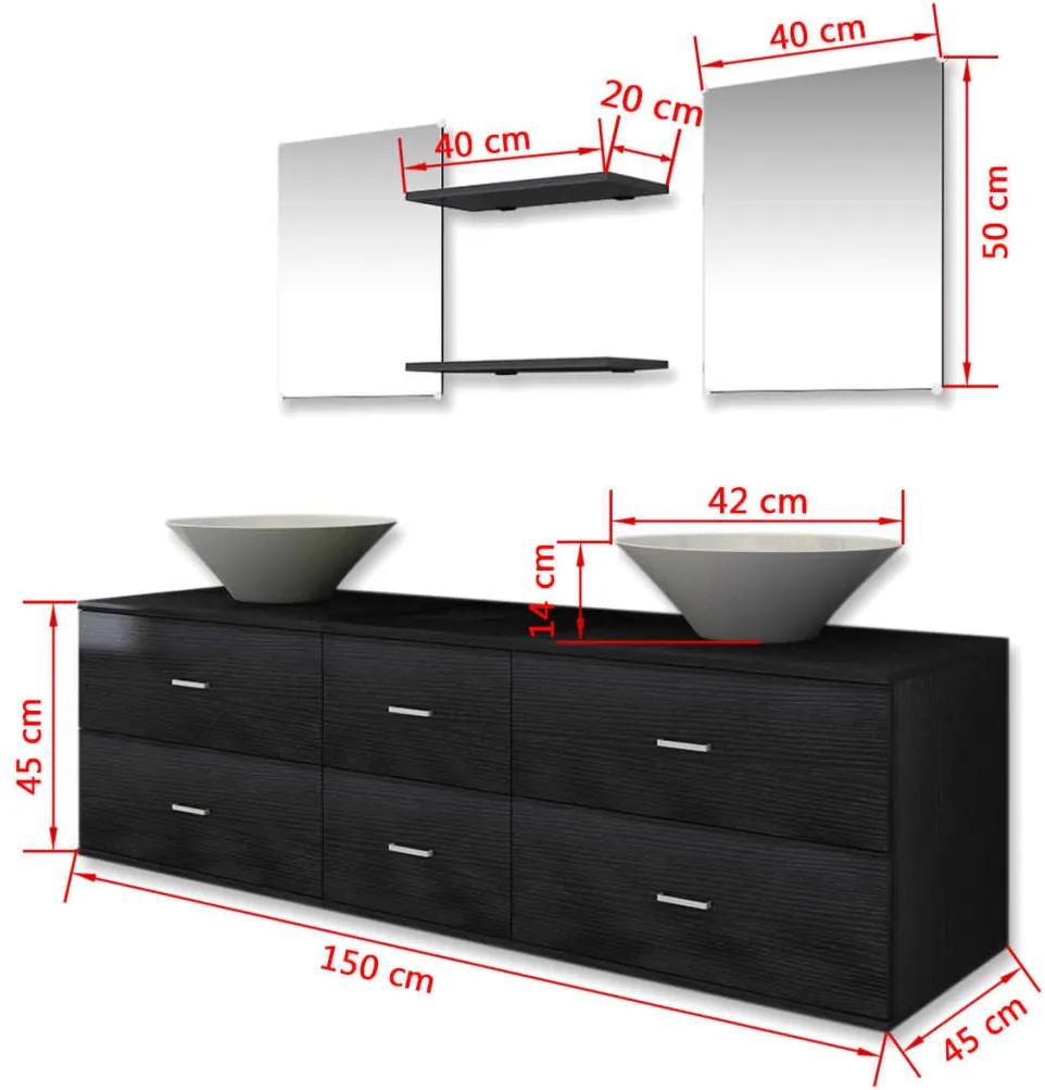 vidaXL 7dílný koupelnový nábytek s umyvadlem černý