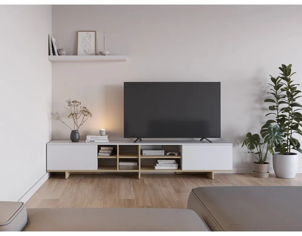 Bílý TV stolek 230x44 cm Cequoia – Marckeric