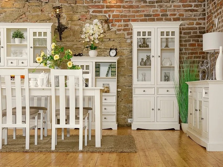 Massivo.cz Vitrína Belluno Elegante, 2d, bílá, masiv, borovice