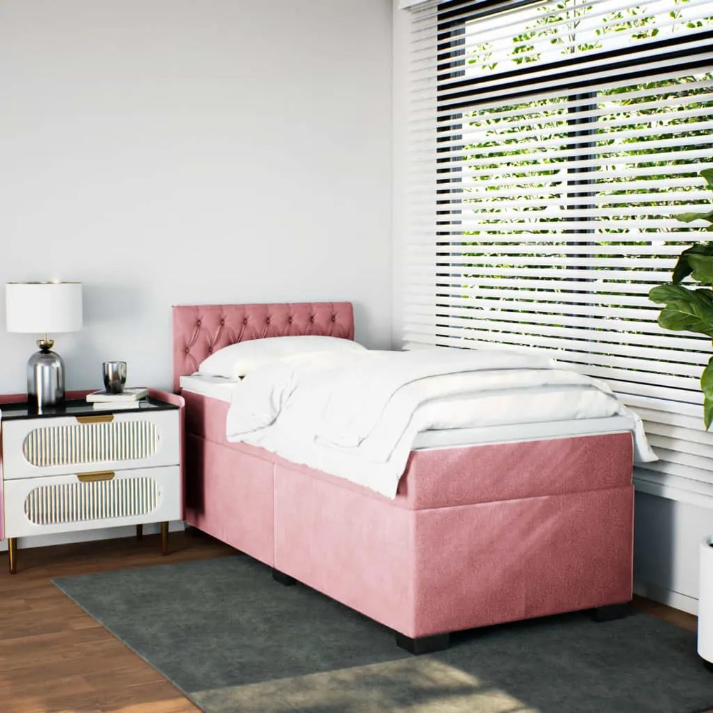Box spring postel s matrací růžová 100x200 cm samet 3288545