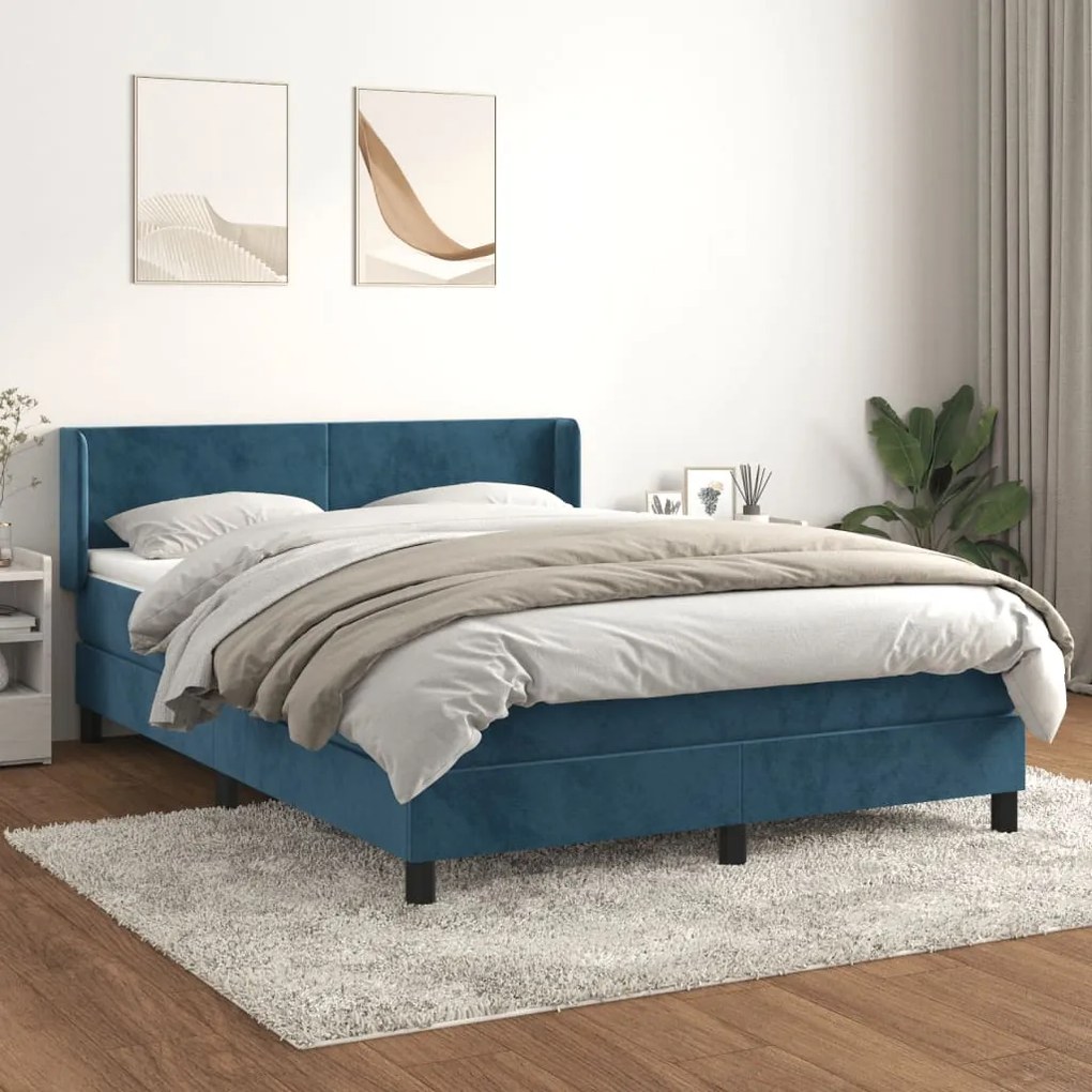 Box spring postel s matrací tmavě modrá 140x190 cm samet 3130839