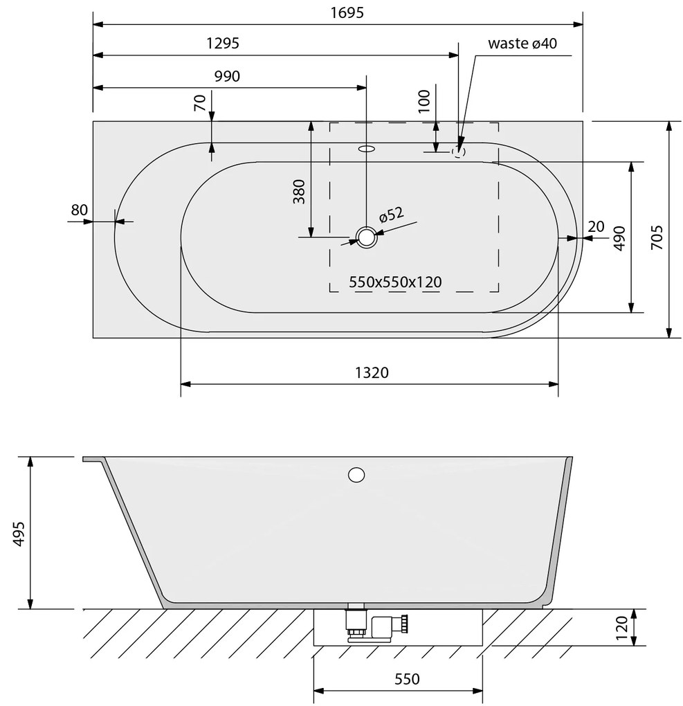 Polysan Sussi L asymetrická vana rohová 170 x 70 cm levá litý mramor bílá 90177L