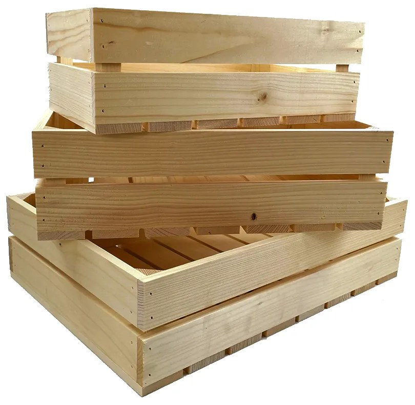 AMADEA Dřevěné bedýnky - sada 3 bedýnek z masivního dřeva, 3 velikosti
