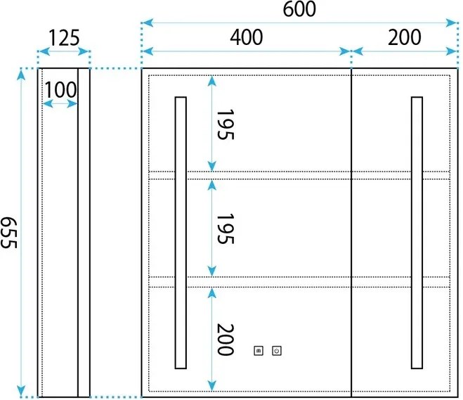 Rea Zrcadlová skříňka s LED osvětlením M1015-60 60x65