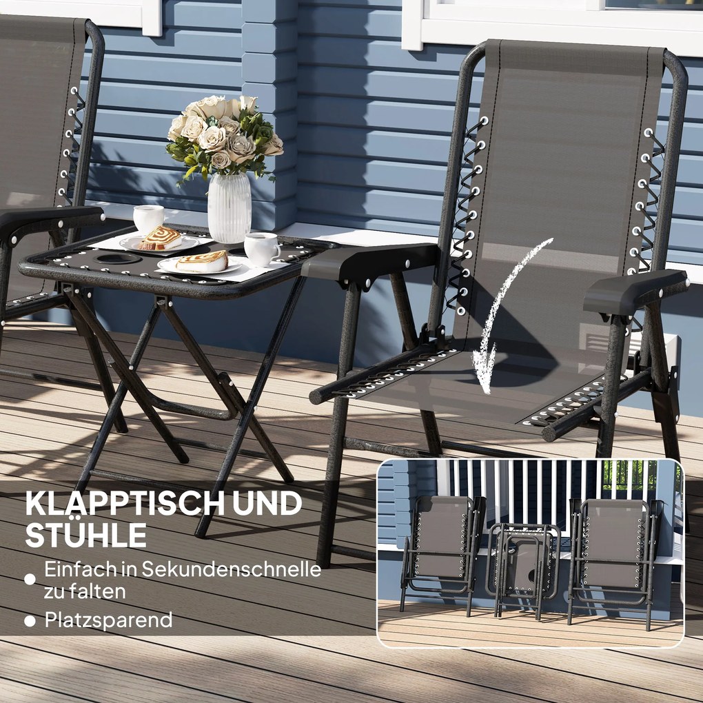 Outsunny Bistro set 3dílný ocelový zahradní nábytek odolný proti povětrnostním vlivům se skládacím bistro stolem držák na pohár zahradní židle černá