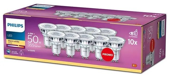 SADA 10x LED Žárovka Philips GU10/4,6W/230V 2700K