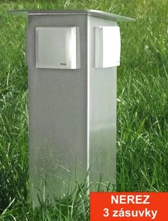 MCJ Nerezový zahradní sloupek, 3 zásuvky 230V/50Hz, IP44, 30 cm