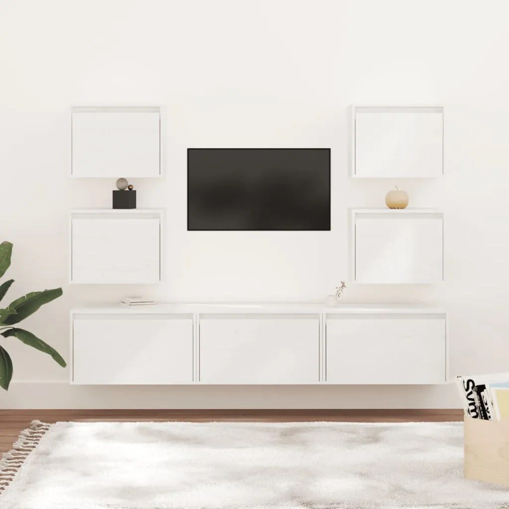 3100225 vidaXL TV skříňky 7 ks bílé masivní borové dřevo