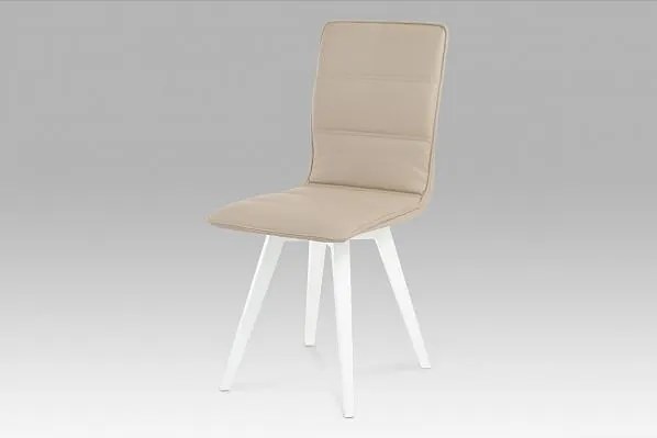 Jídelní židle, koženka cappuccino / vysoký lesk bílý