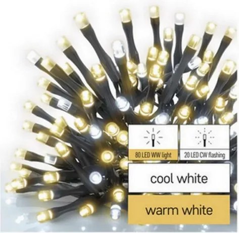 Propojovací vánoční řetěz bez zdroje EMOS Connecting D1AN02 100LED 10m teplá/studená bílá blikající