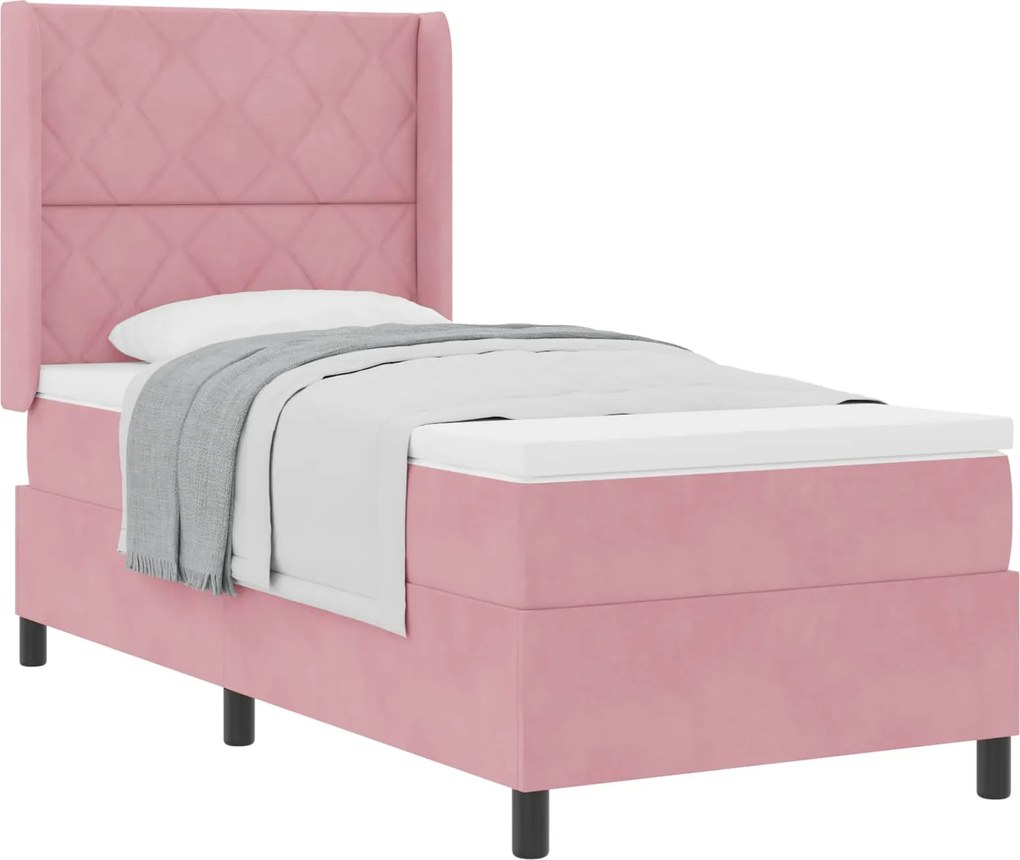Postel s boxspringem s čelo Růžová 100 x 200 cm samet 3342055