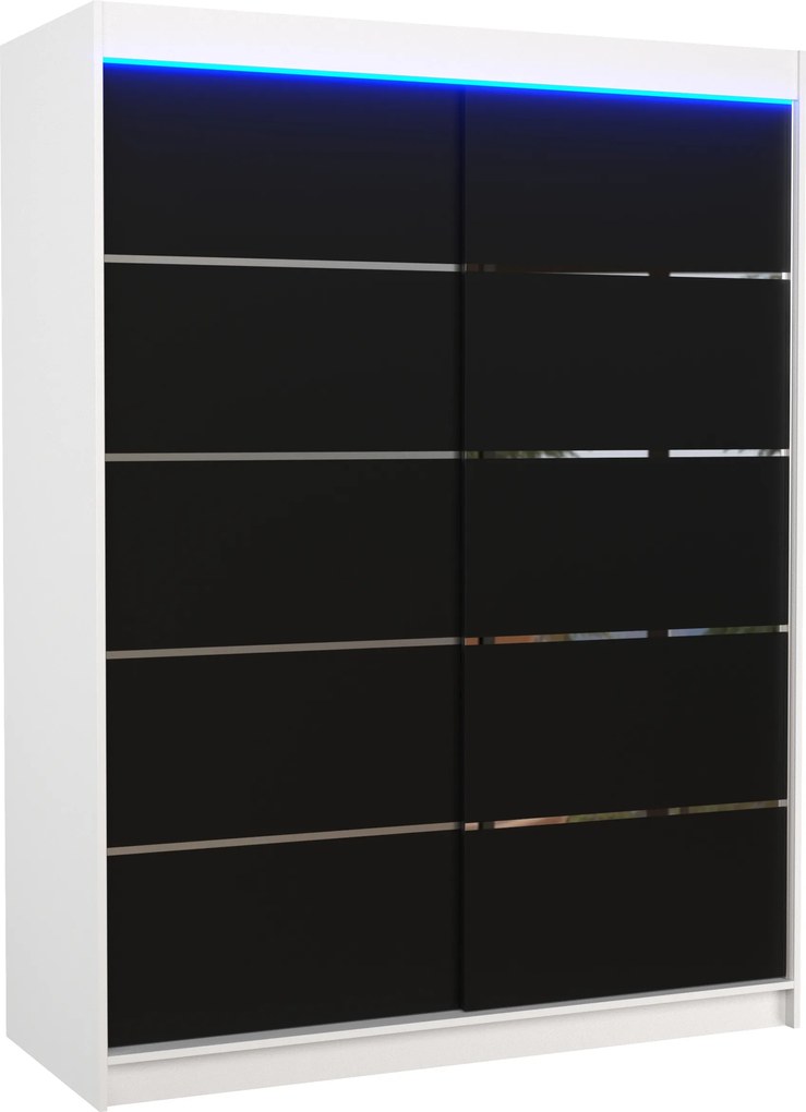 ADRK Furniture Posuvná skříň s LED osvětlením LUFT 150 SW-LUF-W+B-150+L-V137