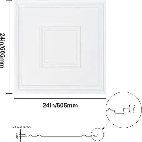 Stropní dlaždice 12-balení 24 × 24 V PVC Snadná instalace Bílá geometrická