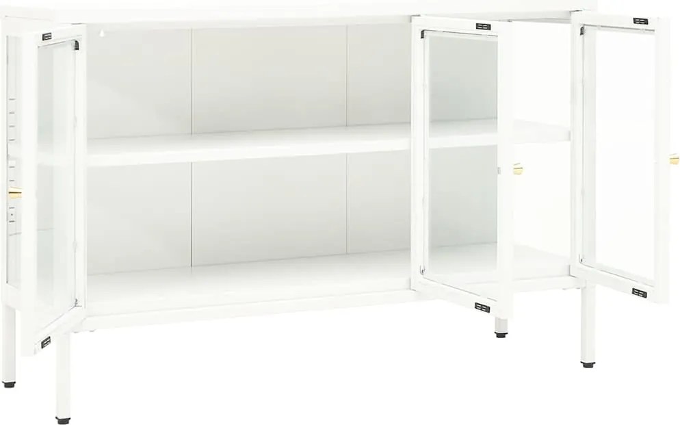 Příborník bílý 105 x 35 x 70 cm ocel a sklo 336068