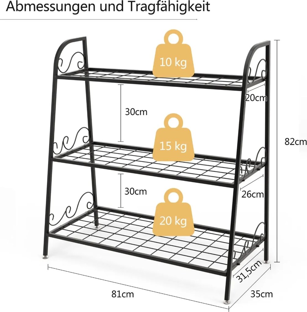 Costway Polička na rostliny 3-Tier kovový stojan na rostliny – 81 × 35 × 82 cm