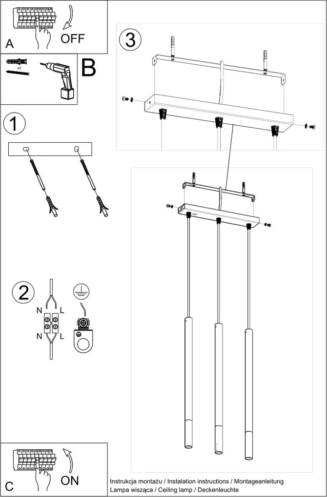 Sollux Lighting Závěsné svítidlo MOZAICA 3L černé/měděné
