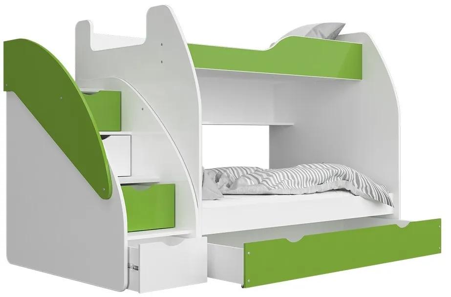 Dětská patrová postel se schůdky a úložným prostorem LEA - zelená