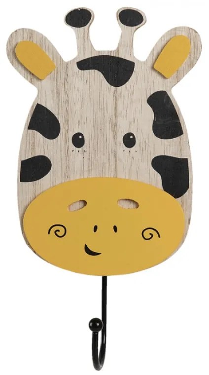 Nástěnný kovový háček s dřevěnou hlavou žirafy – 11x4x21 cm
