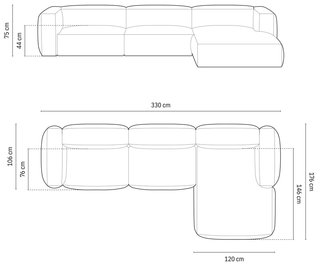 MUZZA Rohová pohovka tarima 332 cm pravá hnědá