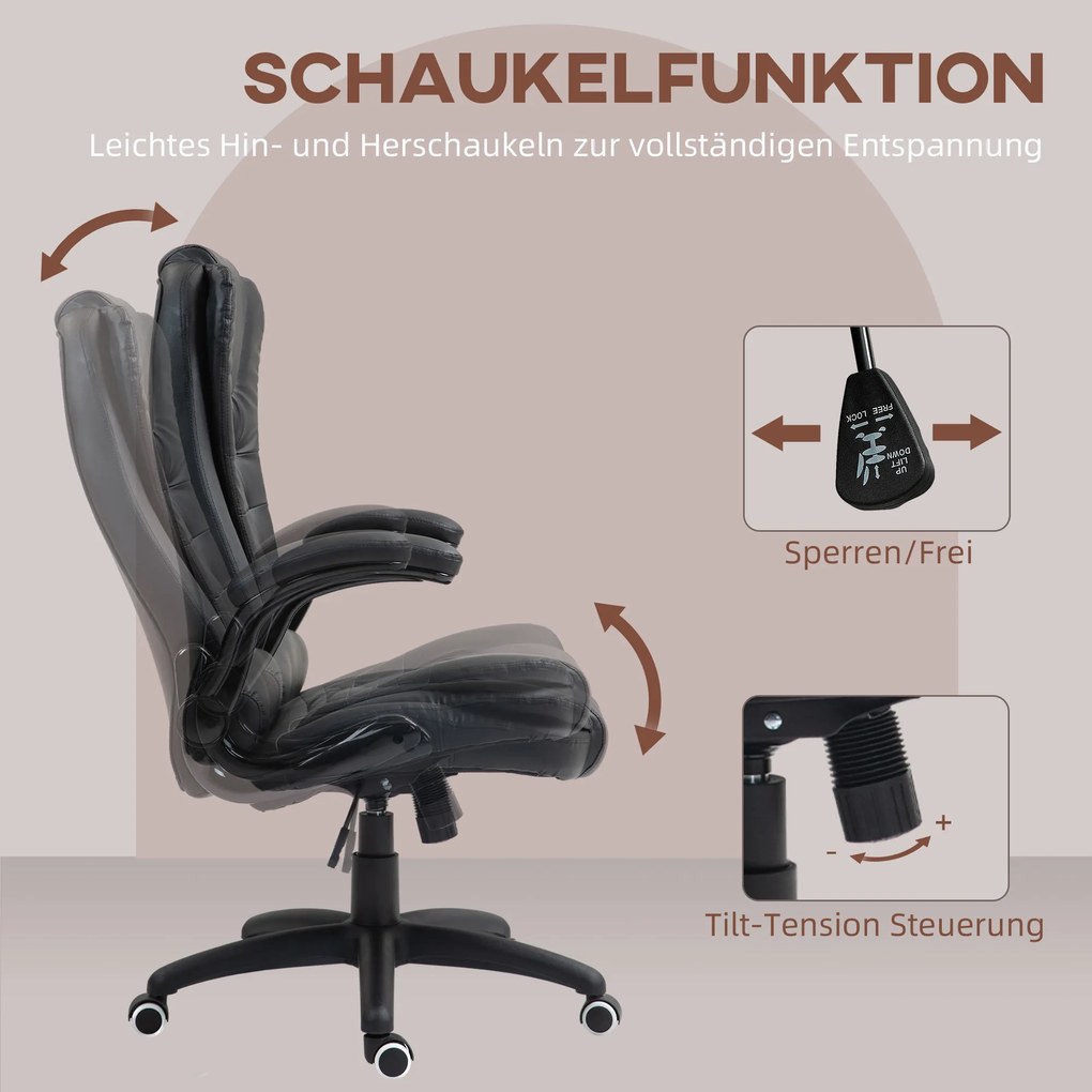 HOMCOM Kancelářská židle HOMCOM, ergonomická manažerská židle s houpací funkcí, sklopné područky, výškově nastavitelná kancelářská židle s otočnou fu…