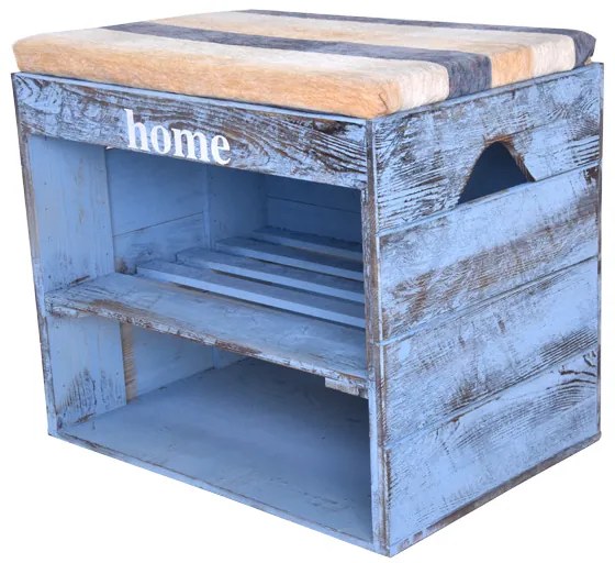 Vingo Dřevěný botník s lavicí, modrý - 50 x 35 cm