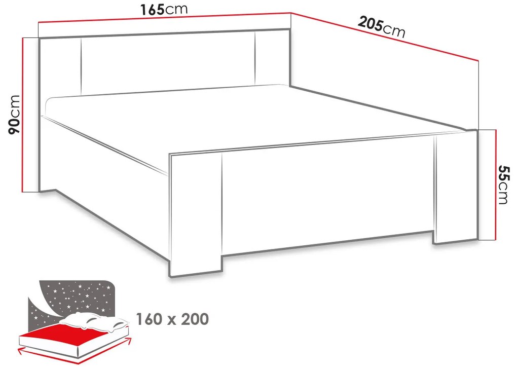 Manželská postel 160x200 CORTLAND - dub artisan