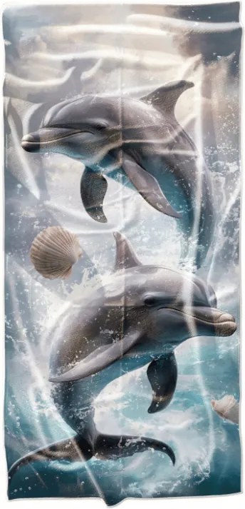Rychleschnoucí plážová osuška DOLPHINS modrá 70 x 140 cm, 100% mikrovlákno