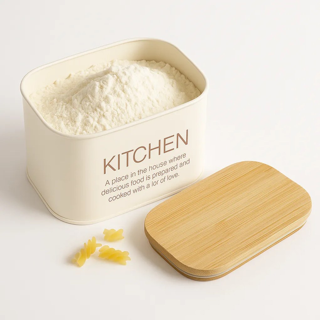 Zeller Present Plechová dóza s bambusovým víkem, bílá KITCHEN ZELLER 1,2l - 17 x 12 x 9 cm