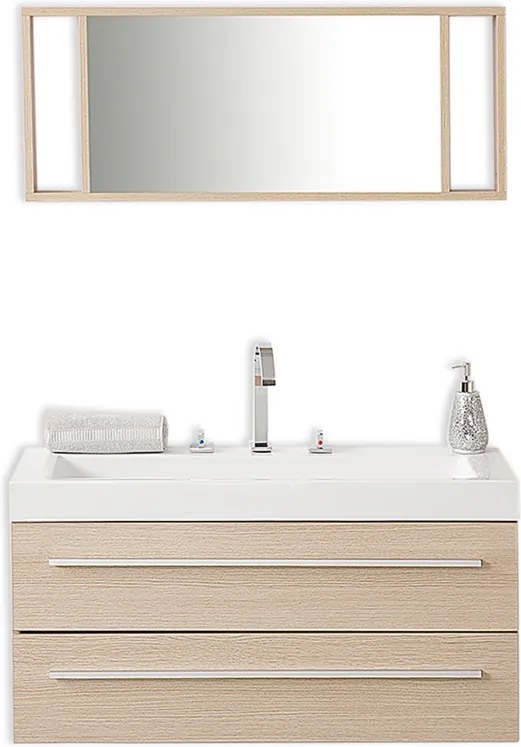 Béžový nástěnný nábytek do koupelny se zásuvkou a zrcadlem - BARCELONA
