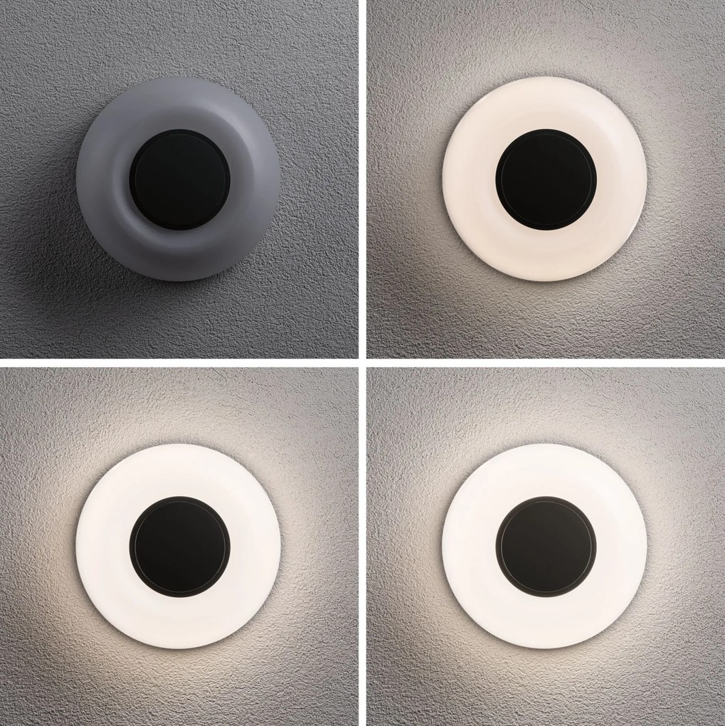 P 94955 LED venkovní nástěnné svítidlo Aureva IP65 kruhové 220mm 2200 - 4000K 20,5W 230V antracit/bílá polykarbonát - PAULMANN