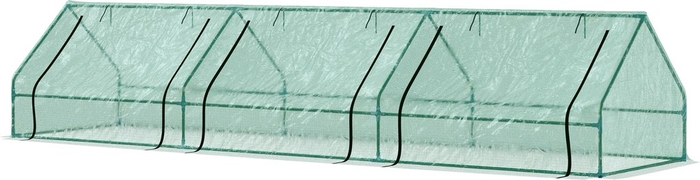 Outsunny Voděodolný a UV-odolný Zahradní Skleník se 3 Rolovacími Okny, Mini Rostlinný Skleník ze Základního Oceli a Polyetylenu, 400x100x80 cm, Zelený