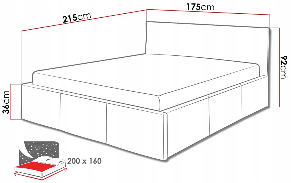Veneti Manželská postel 160x200 CHEMUNG - šedá ekokůže