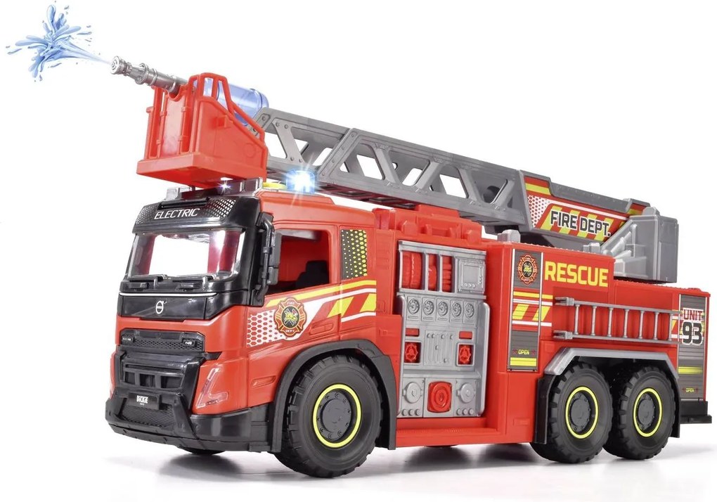 Dickie Toys Velké hasičské záchranné auto Volvo se světly, zvuky a stříkající vodou 57 cm