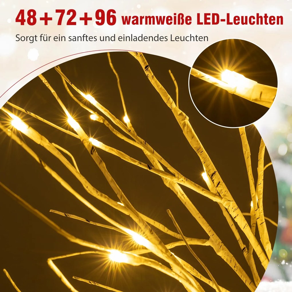 Costway Sada 3 svítících LED bříz 120/150/180 cm, bílá
