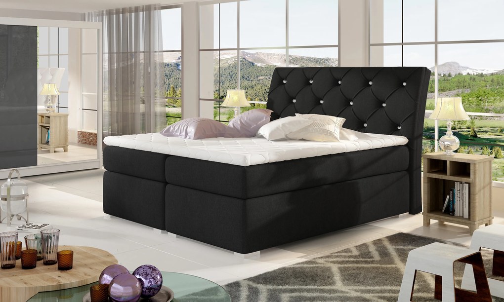 Kontinentální postel Boxspring CALVIN černá 180x200cm