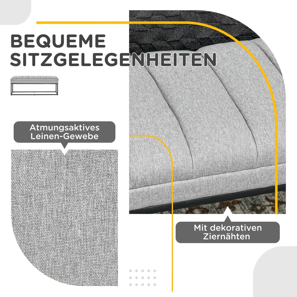 HOMCOM Lněná lavice Čalouněná lavice do ložnice Postelová lavice Kosmetická lavice do 200 kg Ocel světle šedá 120x44x45,5 cm | Aosom.de
